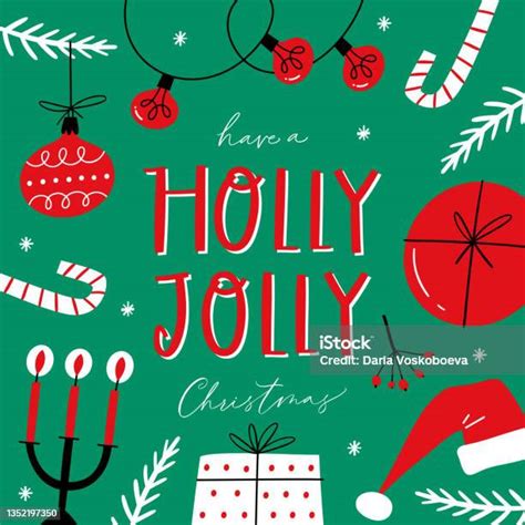 홀리 졸리 크리스마스를 가지고있다 필기 모던 레터링이 있는 홀리데이 인사말 카드 Xmas 손으로 그린 디자인 요소 크리스마스에