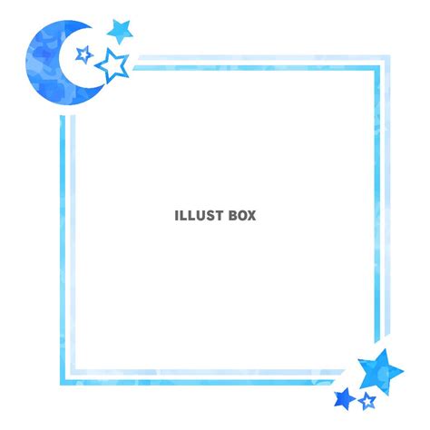 無料イラスト 月と星のイラスト・囲み枠（水色）