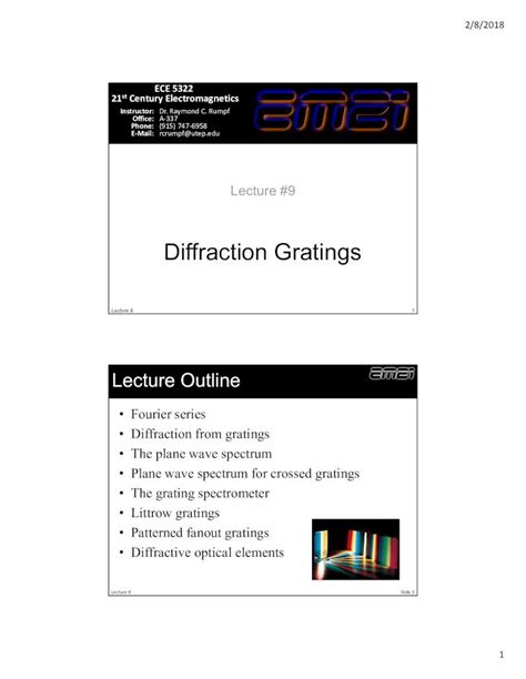 Pdf Lecture 9 Diffraction Gratings Em Lab Home Em Labemlab