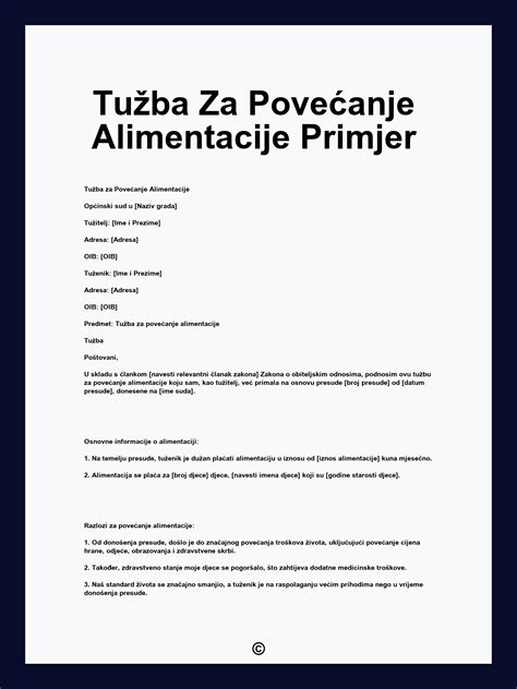 Tužba Za Povećanje Alimentacije Primjer