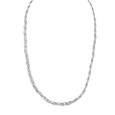 Sterling Silver Twisted Herringbone Necklace 45mm Rhodium Plated 18