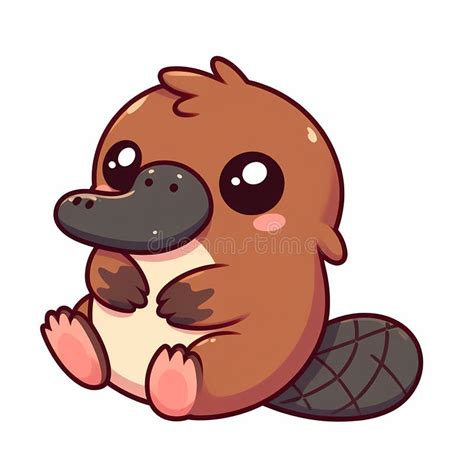 Chibi Flat Style Platypus Illustration On White Background Stock