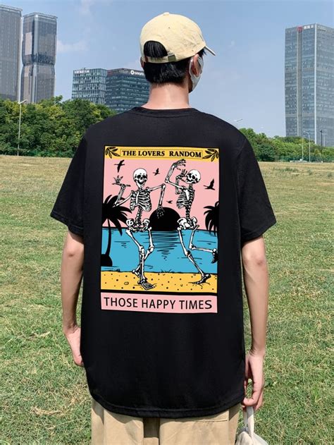 Homens Camiseta Esqueleto And Gráfico De Slogan Funny Slogan Shirts