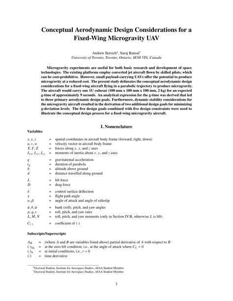 Pdf Conceptual Aerodynamic Design Considerations For A Fixed Wing Microgravity Uav