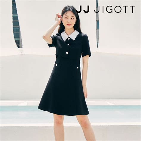 포스티 Jj지고트 펄 쥬얼 버튼 배색 칼라 원피스 Gn6p0op21