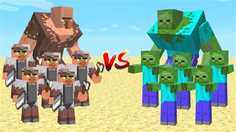 Villager Army Vs Zombie Army In Minecraft Mob Battle Youtube