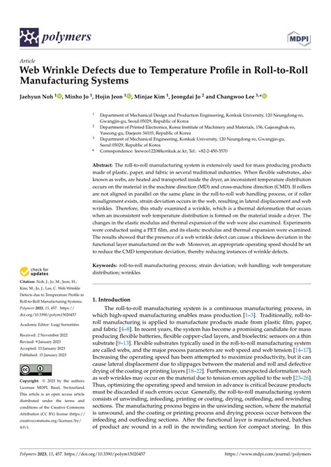 Pdf Web Wrinkle Defects Due To Temperature Profile In Roll To Roll Manufacturing Systems