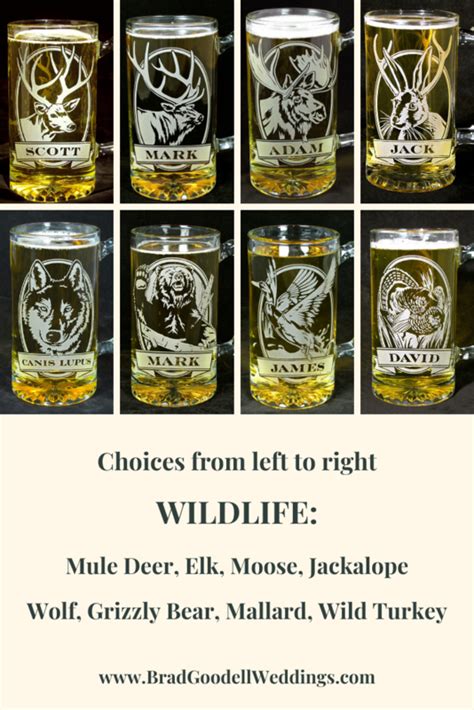 Personalized Wolf Beer Mug Etched Glass Present For Outdoorsman Wolf