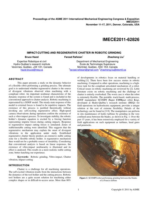 Pdf Impact Cutting And Regenerative Chatter In Robotic Grinding