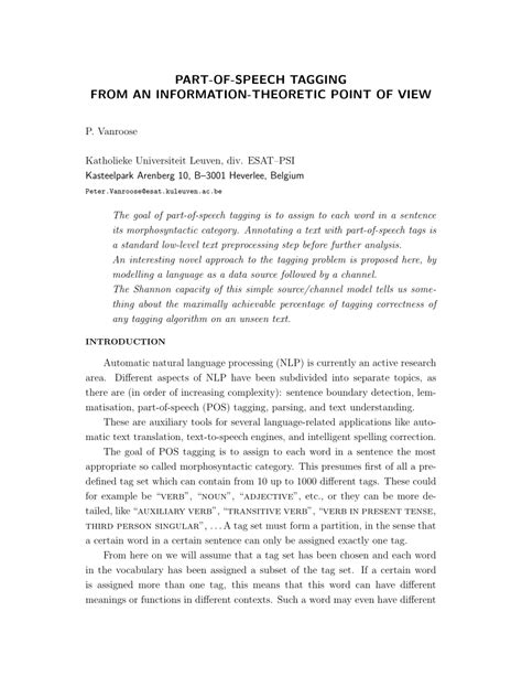 Pdf Part Of Speech Tagging