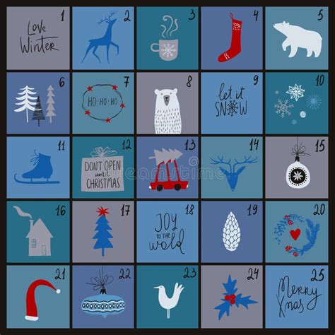 Funny Advent Calendar With Christmas Symbols Stock Vector