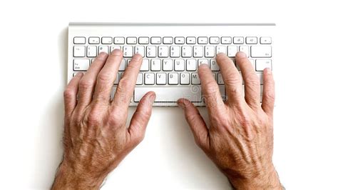 Male Hands Typing On White Compact Computer Keyboard Stock Illustration Illustration Of