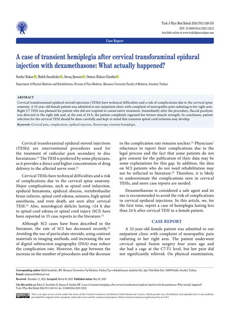 Pdf A Case Of Transient Hemiplegia After Cervical Transforaminal