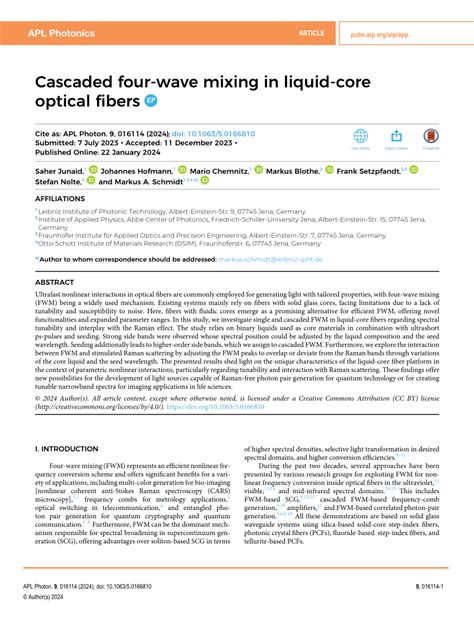 Pdf Cascaded Four Wave Mixing In Liquid Core Optical Fibers