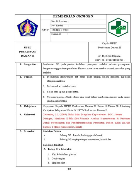 Sop Pemasangan Oksigen Pdf