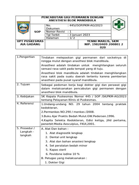 12pencabutan Gigi Permanen Dengan Anesthesi Blok Mandibula Pdf