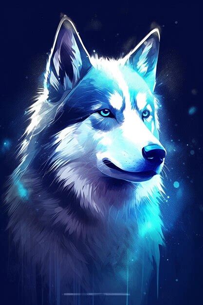 Premium Photo Painting Of A Wolf With Blue Eyes And A Black Nose