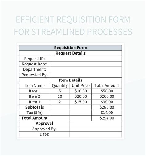 Efficient Requisition Form For Streamlined Processes Excel Template And Google Sheets File For ...