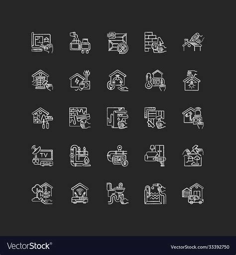 Building And Repair House Chalk White Icons Set Vector Image