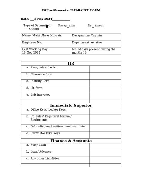 Exit Clearance Form Pdf
