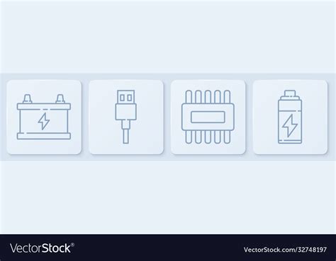 Set Line Car Battery Processor With Microcircuits Vector Image