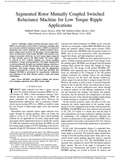 Segmented Rotor Mutually Coupled Switched Reluctance Machine For Low