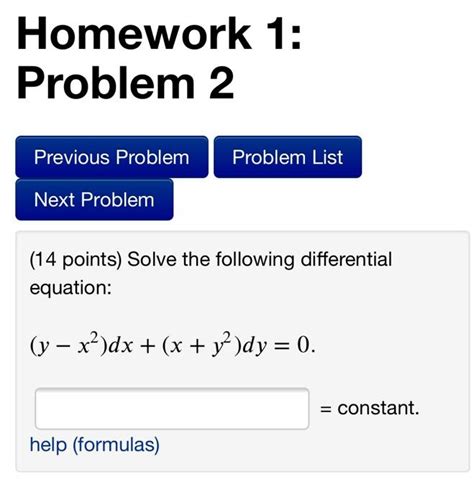 Solved Homework 1 Problem 2 Previous Problem Problem List