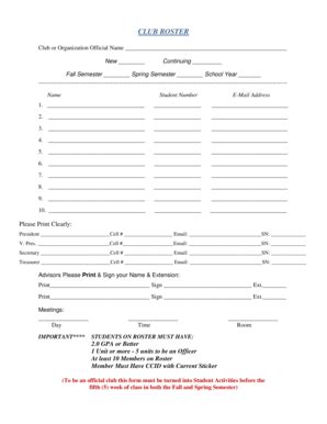 Fillable Online Cms Cerritos Club Roster Form Cms Cerritos Fax Email