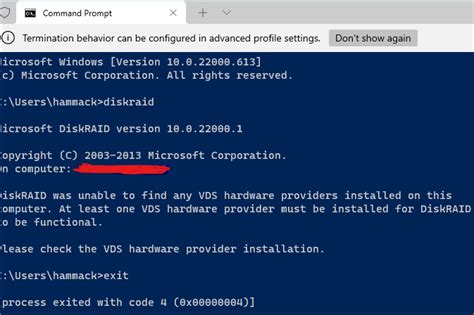 cmd exit fails after running diskraid · issue 12946 · microsoft
