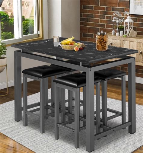 Syngar 5 Piece Dining Table Set Modern Pub Table Set W 4 Pu Leather