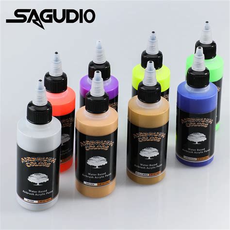 Sagud 에어 브러시 아크릴 페인트 아티스트용 페인팅 페인트 Diy 네일 아트 모델 신발 우드 패브릭 에어 브러시 준비 완료 8 가지 색상 100ml