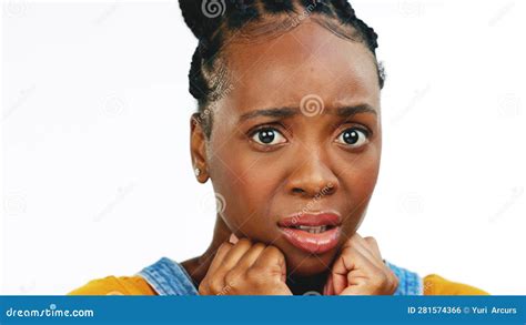 Face Fear And Worried With A Black Woman In Studio Isolated On A White