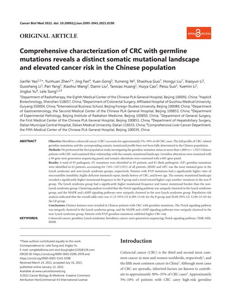 Pdf Comprehensive Characterization Of Crc With Germline Mutations