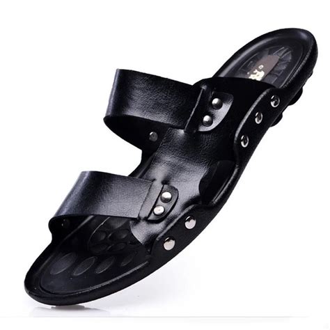 Male Sandals Mens Genuine Leather Sandals Men Flat Slippers Genuine