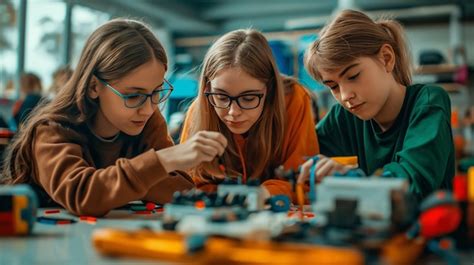 Three Girls Engage In A Handson Science Project Exploring Creativity And Innovation Through