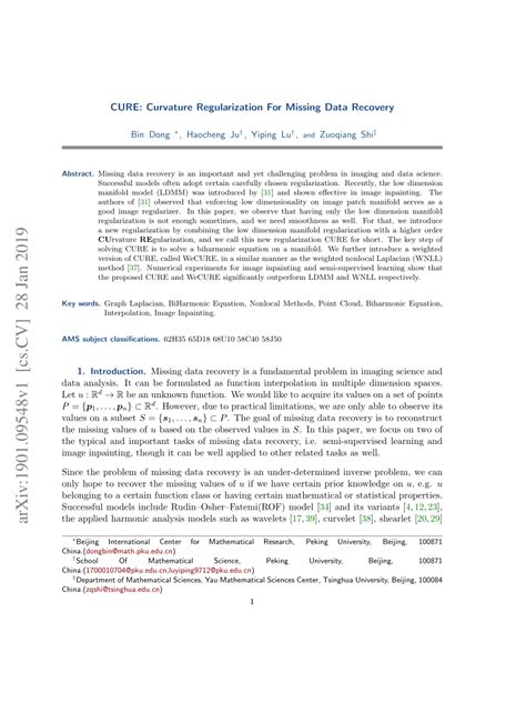 Pdf Cure Curvature Regularization For Missing Data Recovery