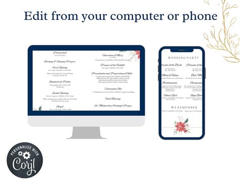 Catholic Wedding Program Template Christmas Wedding Nuptial Mass Winter Wedding Catholic