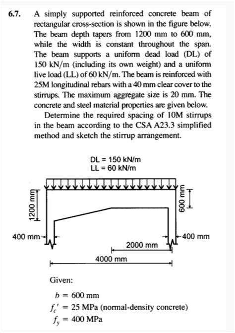 Solved 67 ﻿a Simply Supported Reinforced Concrete Beam