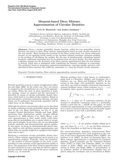 pdf moment based dirac mixture approximation of circular densities