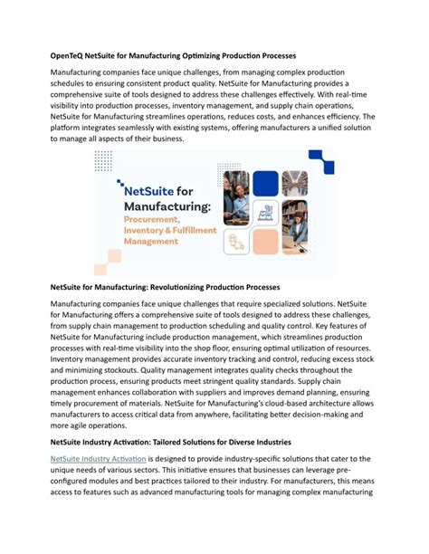 PPT OpenTeQ NetSuite For Manufacturing Optimizing Production Processes PowerPoint Presentation