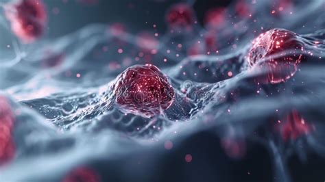 Abstract Close Up Of Red Particles And Digital Waveforms Representing A