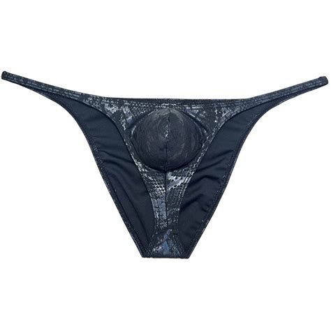 Botmois Men Gloss Underwear Elastic Sex Swim Trunks Pouch Briefs Cheek Underpant Python Black M