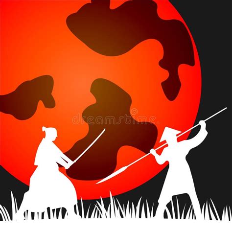 Japanese Samurai Warriors Silhouette Vector Illustration Stock