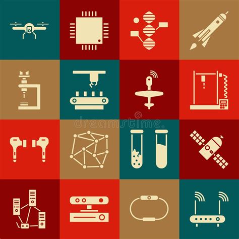 Set Router And Wi Fi Signal Satellite 3d Printer Dna Symbol Factory Conveyor System Belt