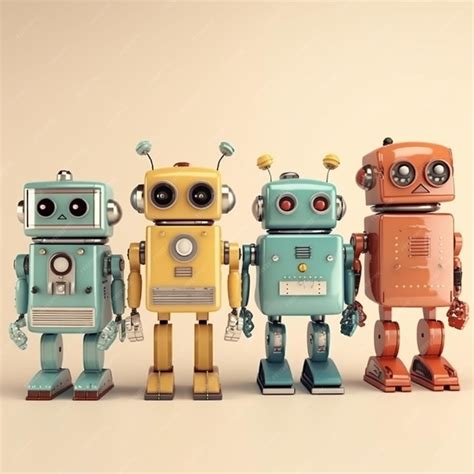 Premium Photo Several Robots Are Lined Up In A Row On A Beige