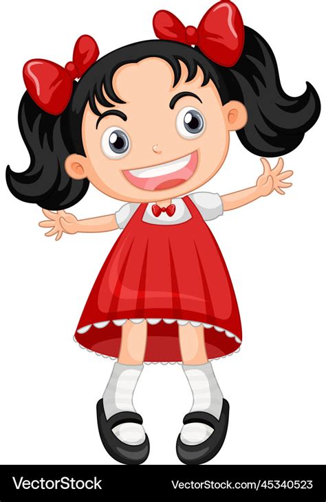 Little Cute Girl In Red Dress Royalty Free Vector Image