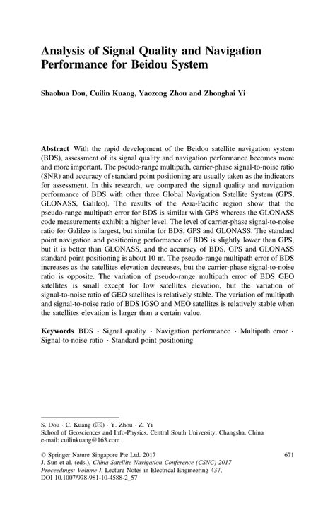 Pdf Analysis Of Signal Quality And Navigation Performance For Beidou