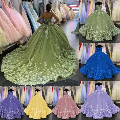 Princess Quinceanera Dresses Ball Gown Beaded 3d Flowers Sweet 15 Prom