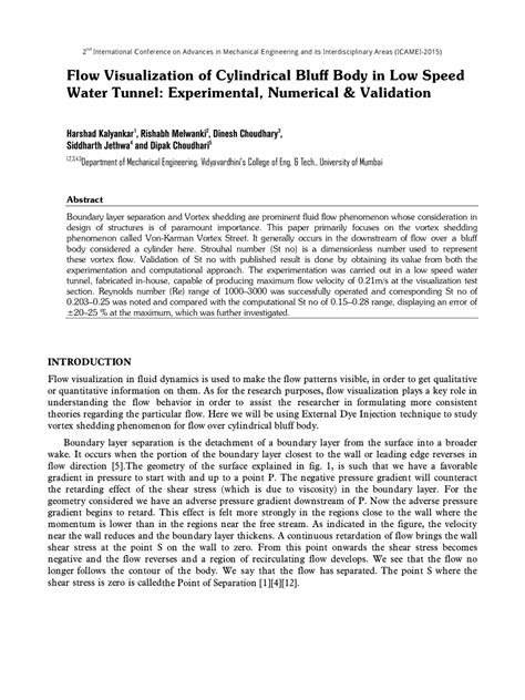 Pdf Flow Visualization Of Cylindrical Bluff Body In Low Speed Water Tunnel Experimental