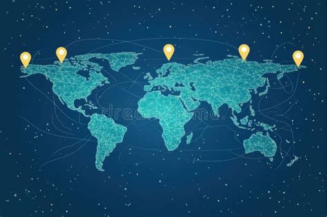 Stylized World Map With Abstract Location Pins And Connecting Lines Illustrating Global